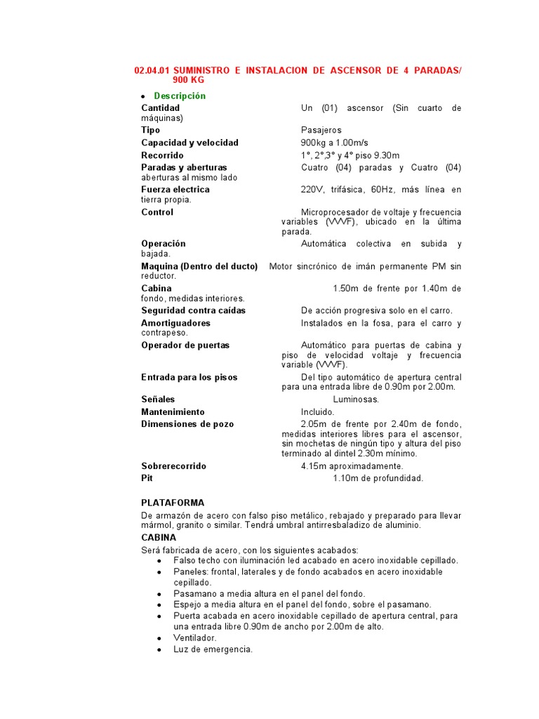 Suministro e Instalacion de Ascensor de 4 Paradas | PDF | Ascensor | Bienes manufacturados