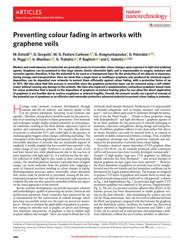Preventing Colour Fading in Artworks With Graphene Veils | PDF ...