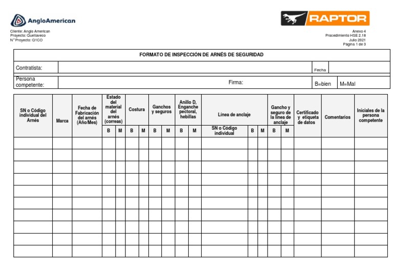 Inspeccion de Arnes de Seguridad-Qlv | PDF