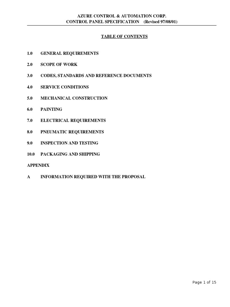 Azure Control Panel Specification | PDF | Electrical Wiring ...