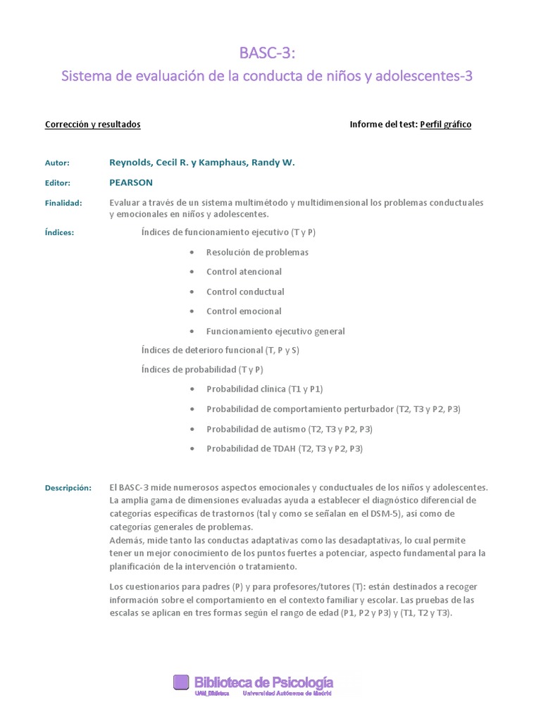 Basc 3 | PDF | Las emociones | Espectro autista