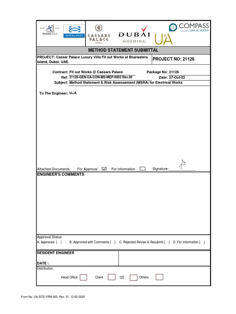 Method Statement & Risk Assessment - Installation of Electrical Works ...