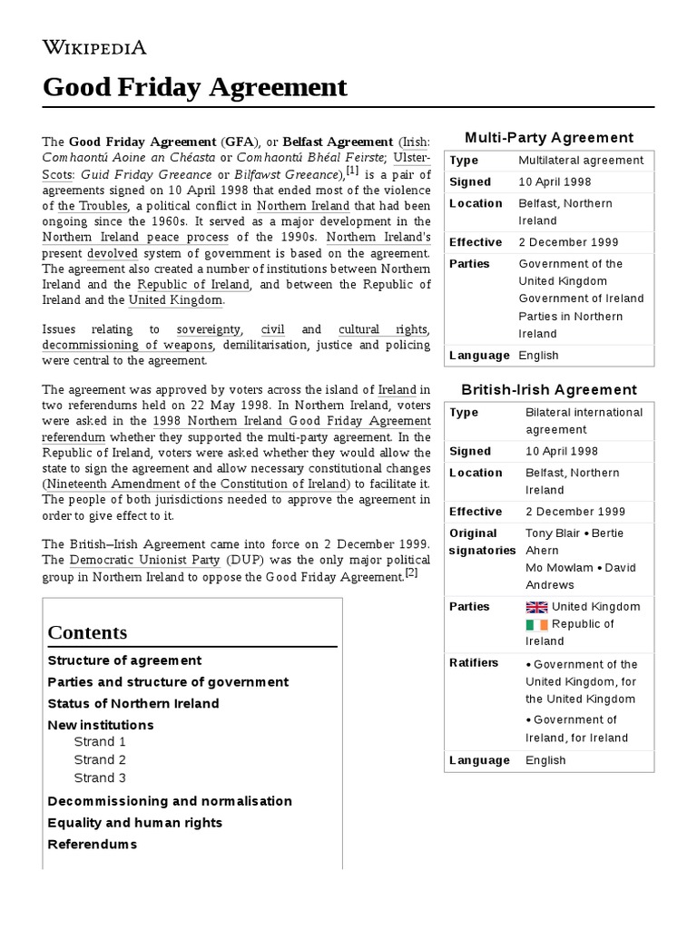 Good Friday Agreement | Download Free PDF | Northern Ireland | Brexit