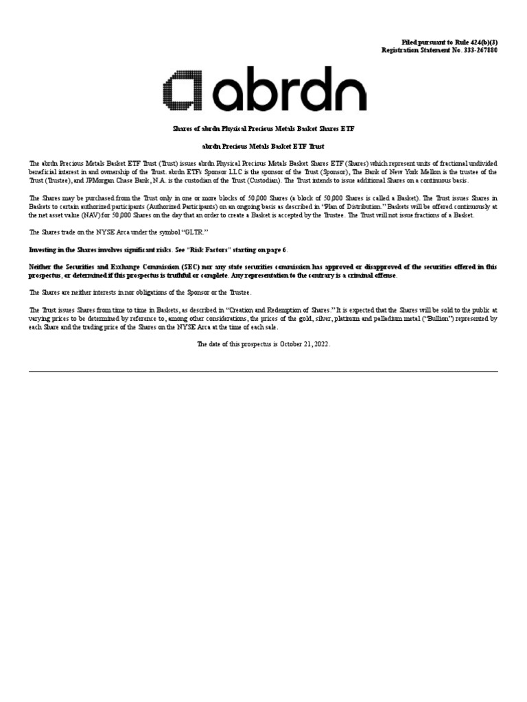 abrdn Precious Metals ETF Prospectus | PDF | Exchange Traded Fund ...