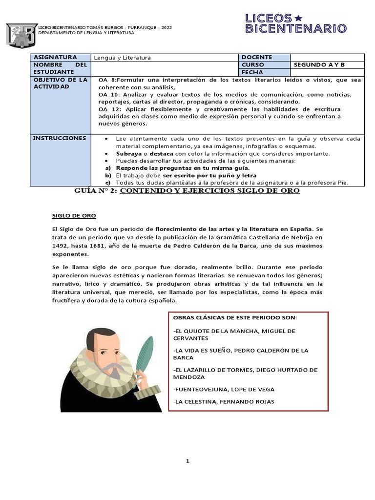 Guia 02 Lenguaje Siglo de Oro | PDF