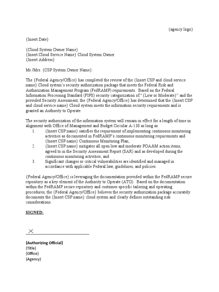 FedRAMP ATO Letter Template | PDF