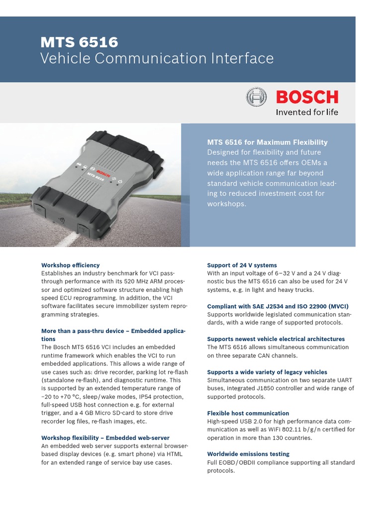 Bosch MTS 6516 VCI Technical Data Brochure | PDF | Usb | Embedded System