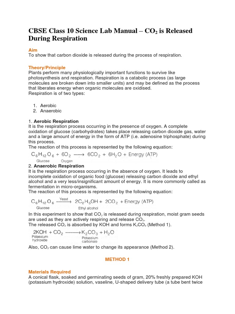 CBSE Class 10 Science Lab Manual - CO2 Is Released During Respiration ...