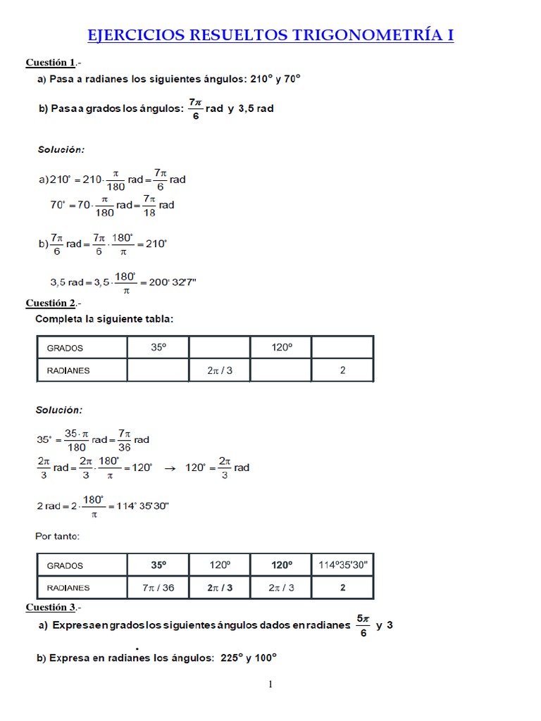 Ejercicios Resueltos de Trigonometría (Repaso de 4º Eso) | PDF