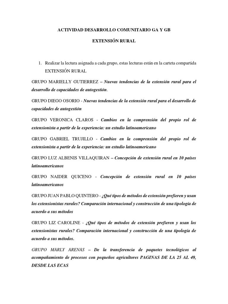 Actividad Extensión Rural | PDF | Crecimiento personal y profesional