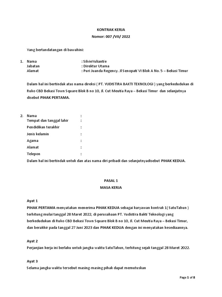 Format Kontrak Kerja | PDF