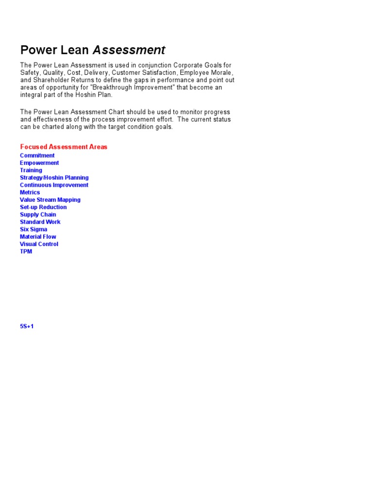 V Buehler Lean Assessment Template | PDF | Lean Manufacturing ...
