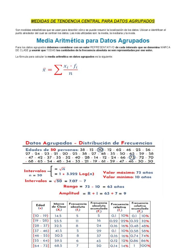 Medidas de Tendencia Central para Datos Agrupados | PDF