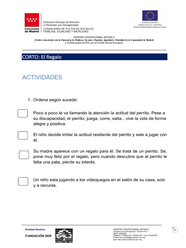 Actividades de Cortometraje El Regalo | PDF