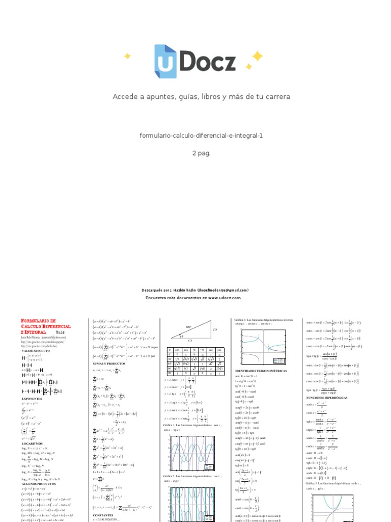 Formulario Calculo Diferencial e Integral | PDF
