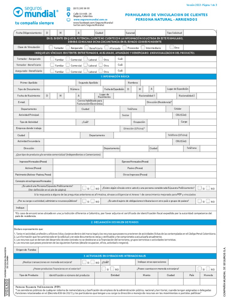 Formulario Vinculación Persona Natural v22 | PDF | Póliza de seguros ...