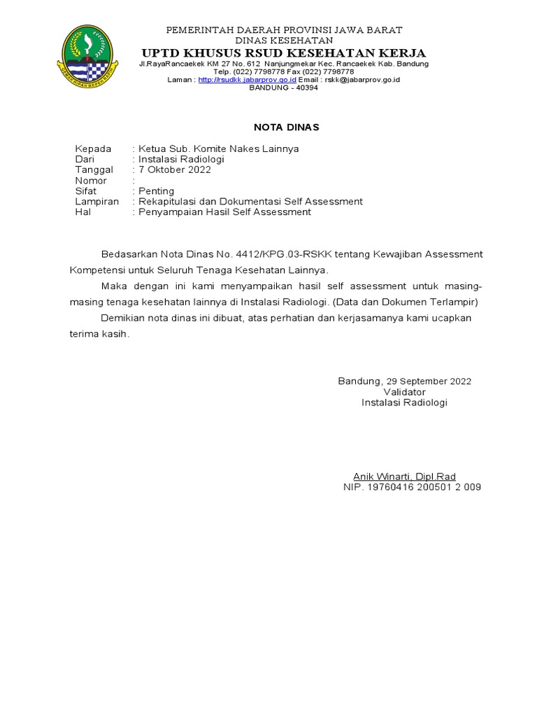 Nota Dinas Hasil Assessment 2022 | PDF
