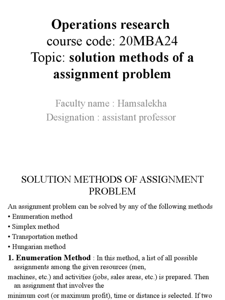 Operations research course code: 20MBA24 solution methods under 40 chars | PDF | Computer ...