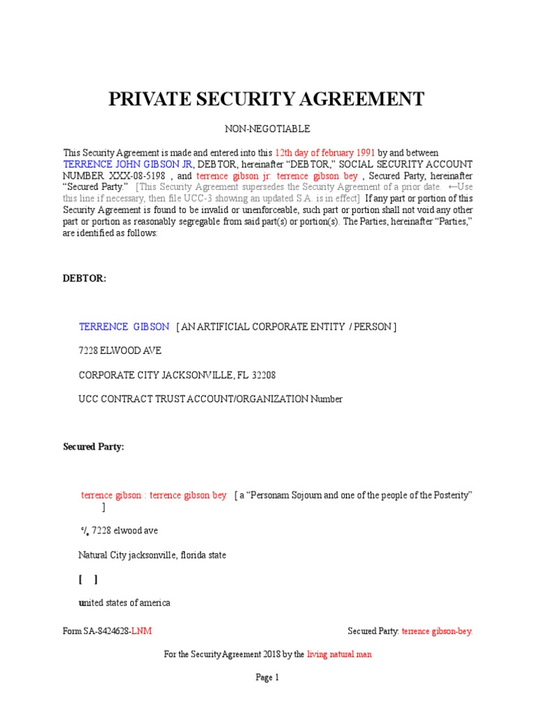 Notice of Private Security Agreement Terrence Gibson Bey | PDF | Security Interest | Guarantee