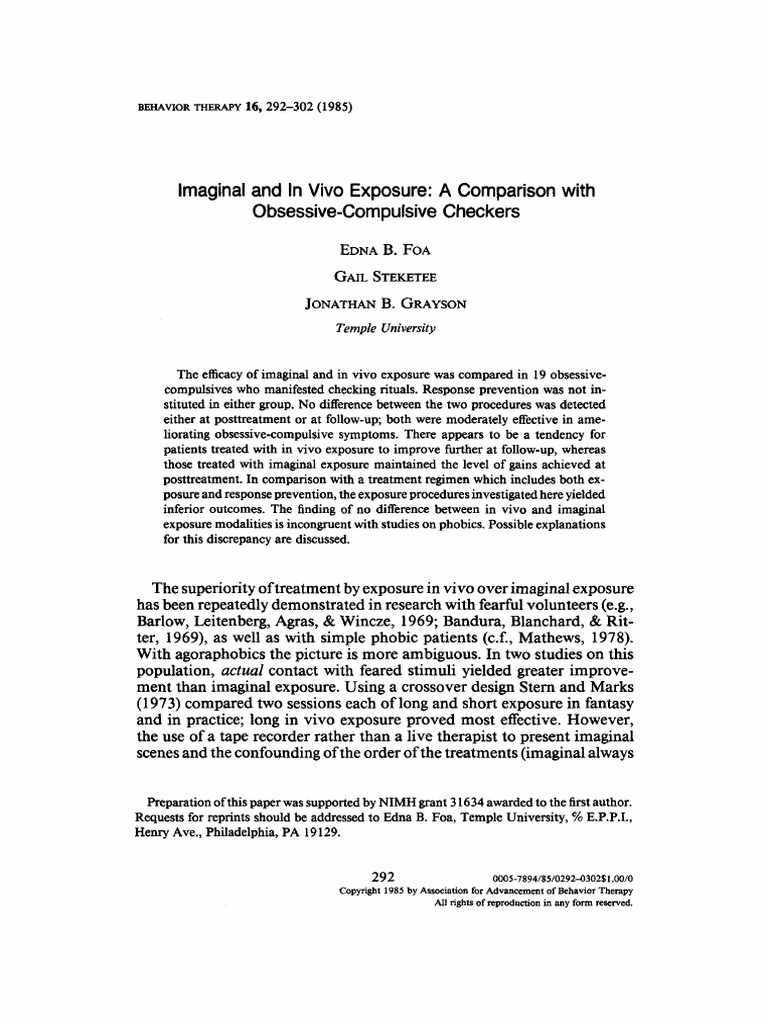 Foa 1985 | PDF | Obsessive–Compulsive Disorder | Psychotherapy