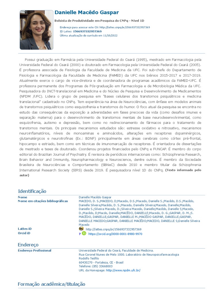 Impacto JCR Danielle Macedo Gaspar CV | PDF | Remédio | Distúrbio mental