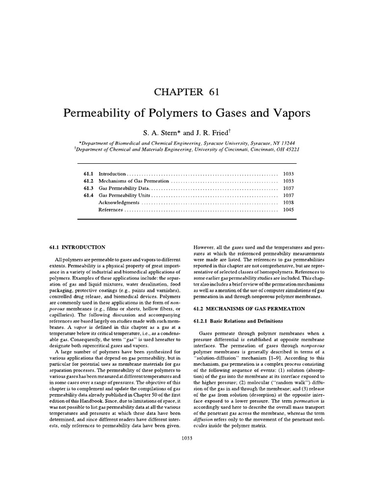 Permeability of Polymers | PDF