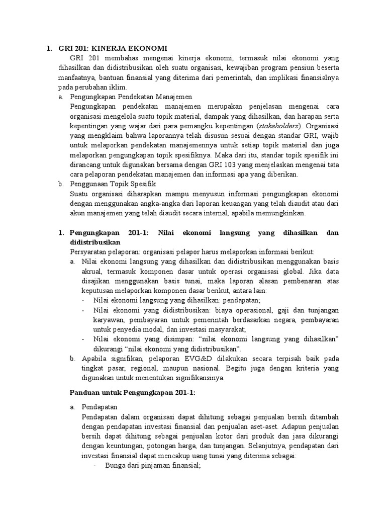 Panduan Kinerja Ekonomi GRI 201 | PDF