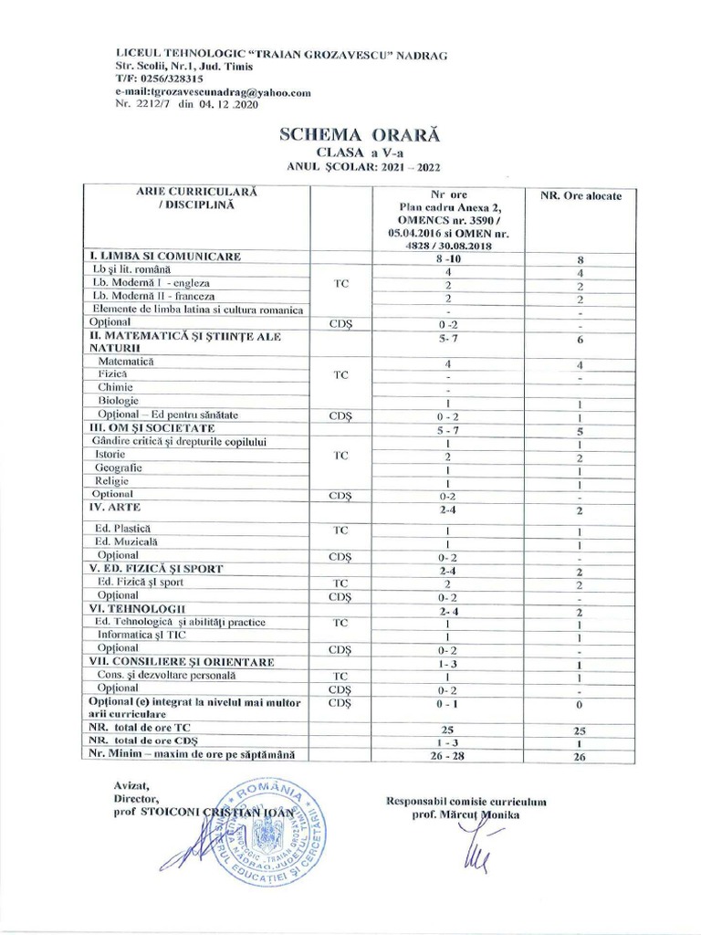 Schema Orara Gimnaziu | PDF