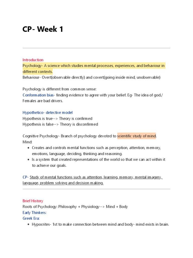Introduction To Basic Cognitive Process - Week 1 | PDF | Mind | Theory Of Mind