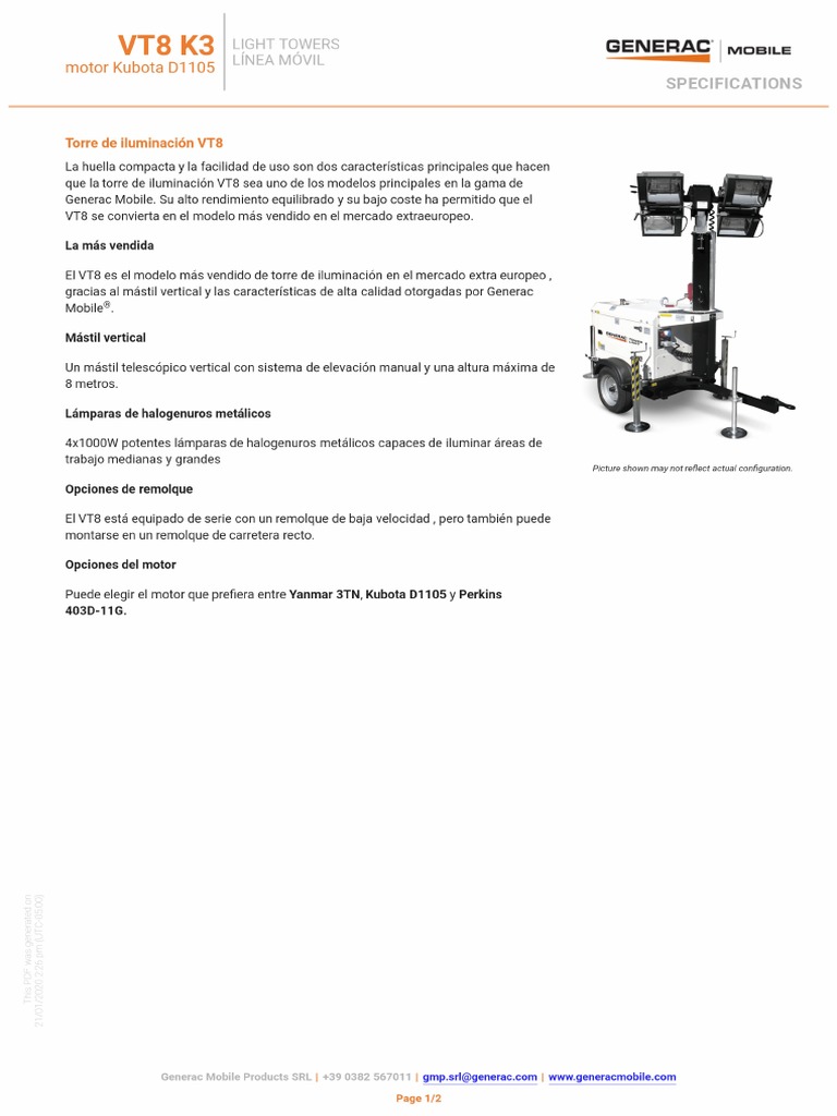 Especificaciones Tecnicas Generac CTS - TL - VT8-K3 - 2020-01-21 | PDF