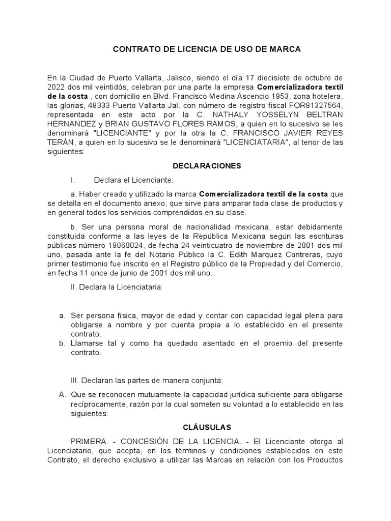 Contrato de Licencia de Uso de Marca | PDF | Marca | Justicia