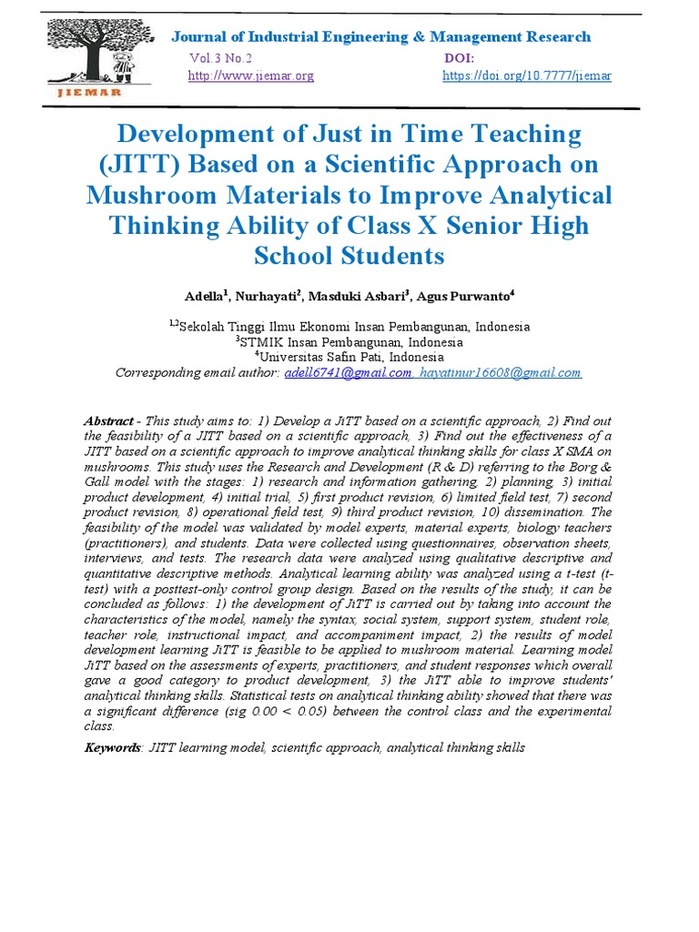 Jurnal Just in Time Adella & Nurhayati | PDF | Learning | Experiment