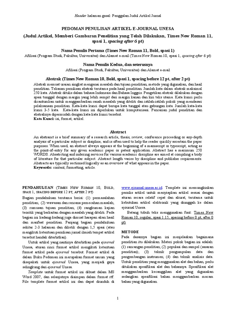 Panduan Penulisan E-Journal UNESA | PDF | Metode & Bahan Ajar | Seni