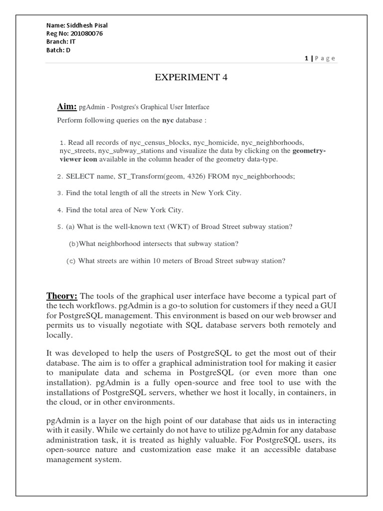 Experiment 4 Pdf Postgre Sql Databases