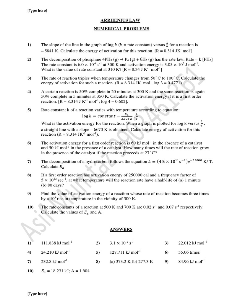 Worksheet - Chemical Kinetics-2 | PDF | Activation Energy | Reaction ...