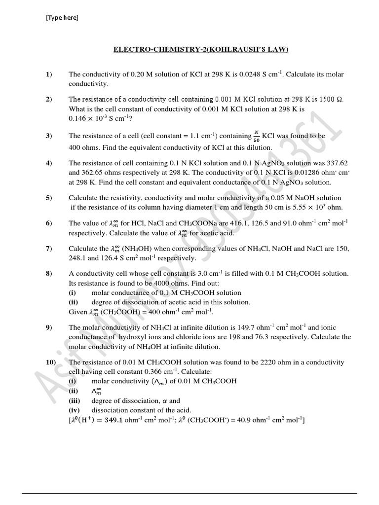 Worksheet ElectroChemistry-2 | PDF | Molar Concentration | Metrology