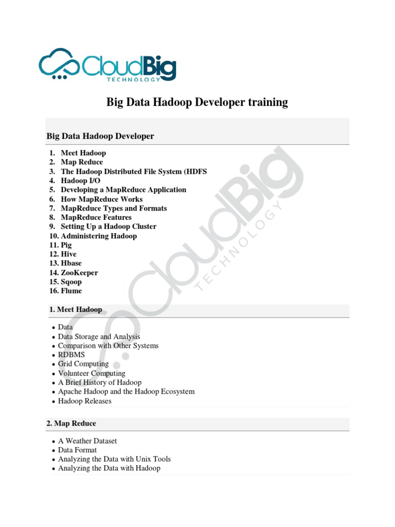Bigdata Hadoop Developer Course Content Pdf Apache Hadoop Map Reduce