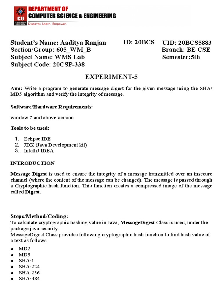 20BCS5883 WMS - Experiment 05 | PDF | Applied Mathematics | Software Engineering