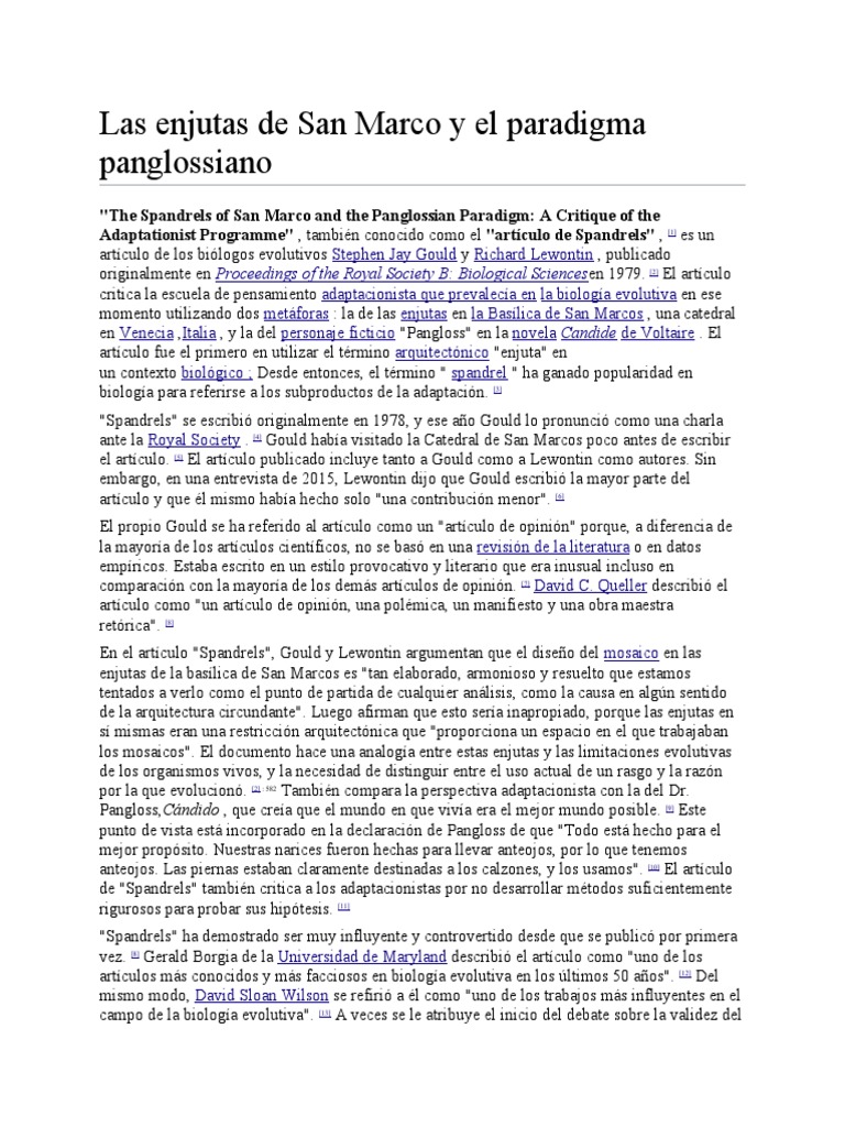 Las Enjutas de San Marco y El Paradigma Panglossiano | PDF | Sincero ...