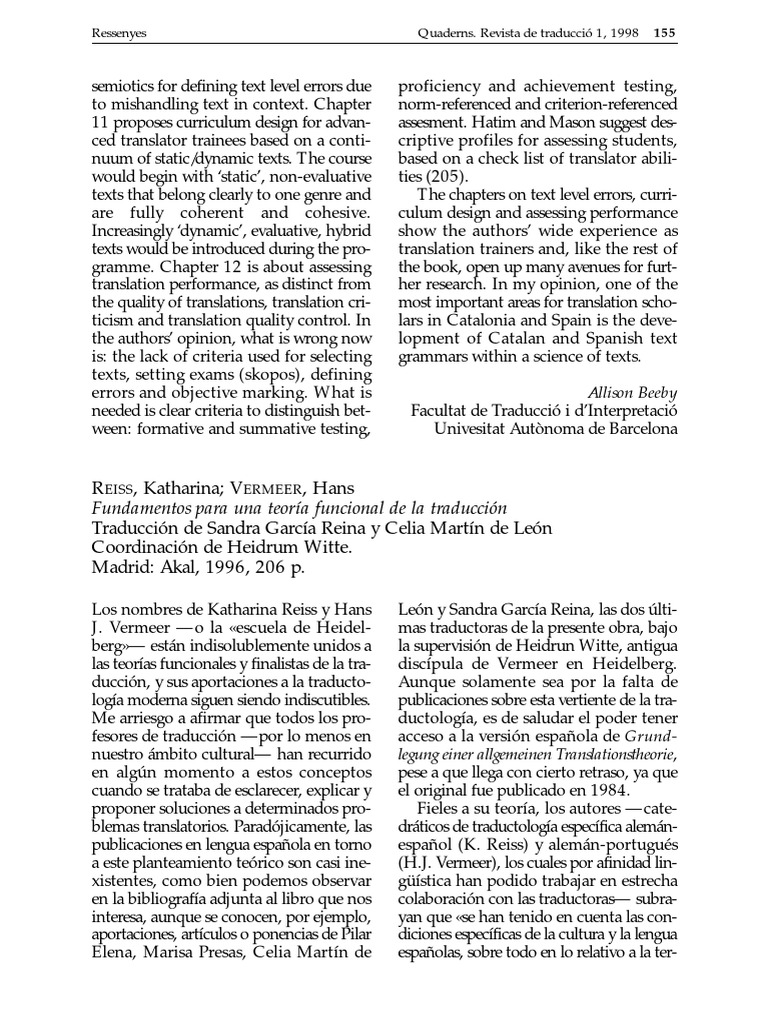 Fundamentos para Una Teoria Funcional de La Traduccion Katharina Reiss ...