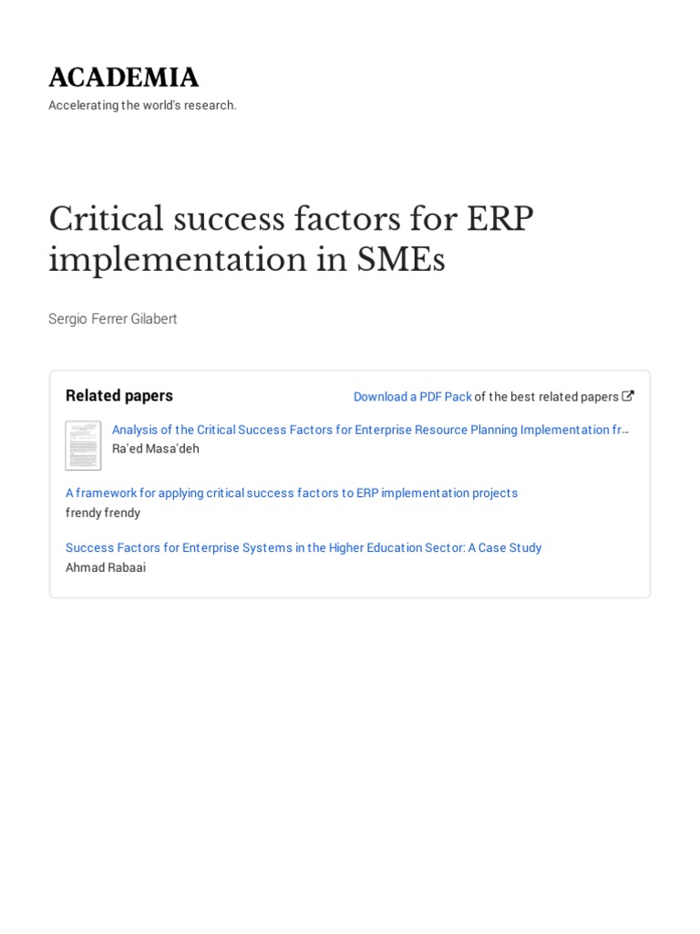 2013 Critical Success Factorsfor ERP Implementation in SMEs. M. Munir Ahmad Ruben Pinedo Cuenca ...