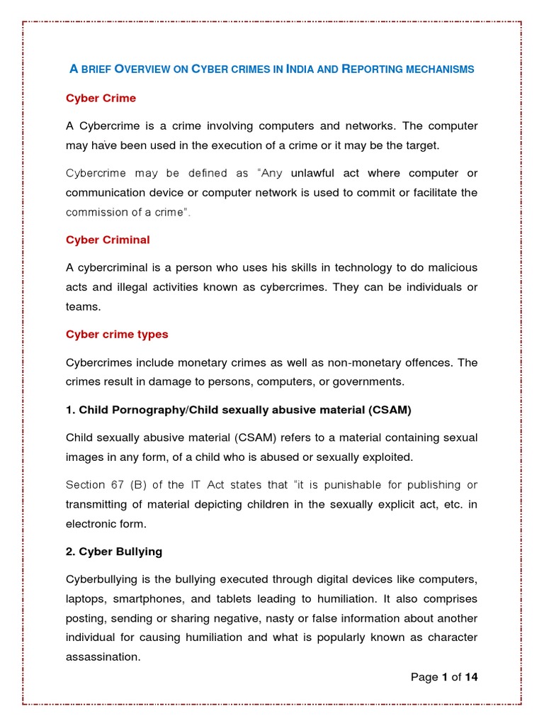 Cyber Crime-Types-Reporting Mechanisms - 3-9-2022 | PDF | Cybercrime ...