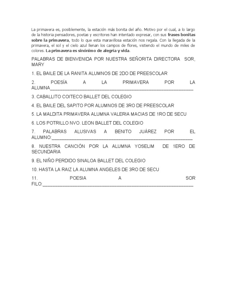 Festival Escolar de Primavera | PDF | Temporada de primavera)