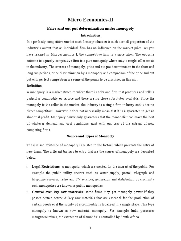 Microeconomics II Handout | PDF | Monopoly | Oligopoly