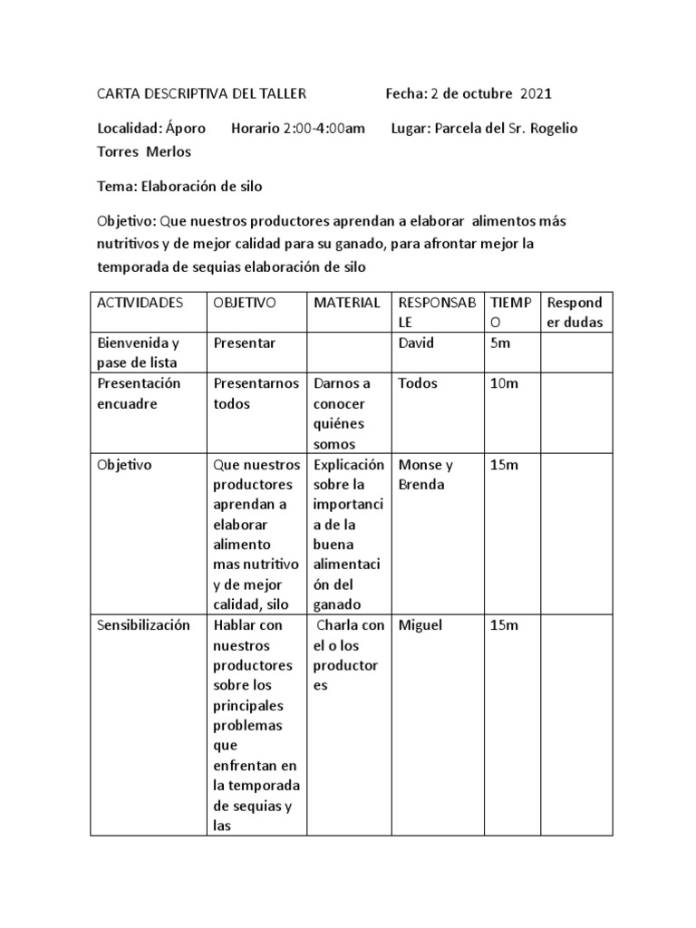 Ejemplo De Carta Descriptiva Ec0301