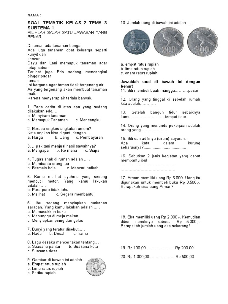 Soal Kelas 2 TM 3 1 | PDF