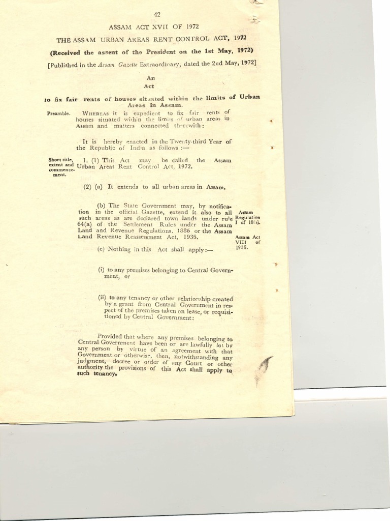 The Assam Urban Areas Rent Control Act, 1972 (Assam Act XVII of 1972 ...