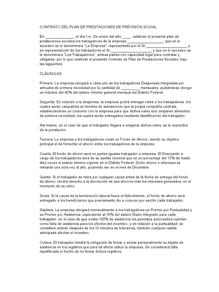 Contrato Del Plan de Prestaciones de Previsión Social | PDF | Salario ...