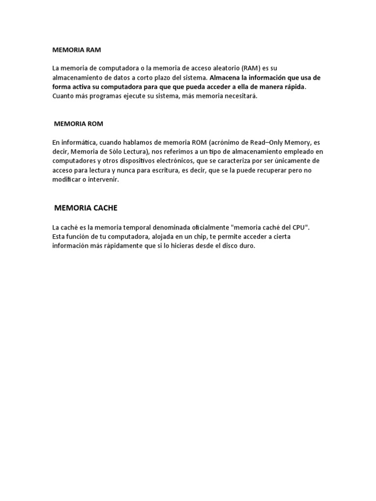 Tipos de Memoria en Computadoras | PDF | Informática