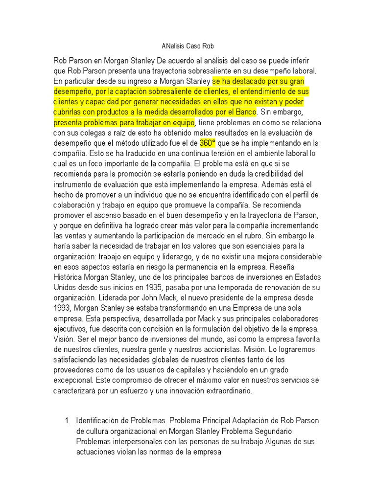 Análisis del Caso Rob Parson en Morgan Stanley | PDF | Economias | Business